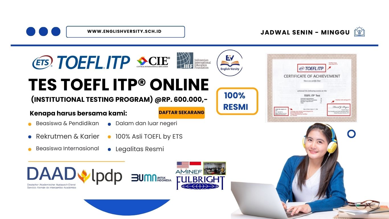 TOEFL® ITP Online Resmi 2025 | Daftar di English Versity 100% ETS